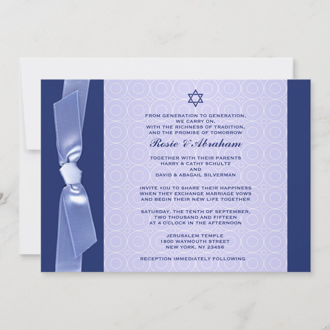 Jewish Ribbon Wedding Flat Invitations | Zazzle