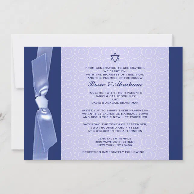 Jewish Ribbon Wedding Flat Invitations | Zazzle