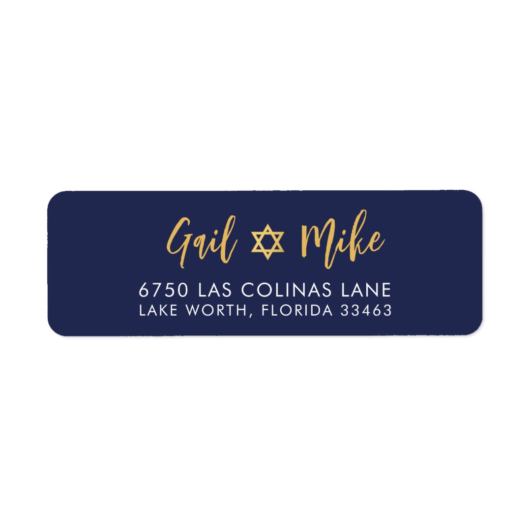 JEWISH STAR modern navy blue gold Label | Zazzle