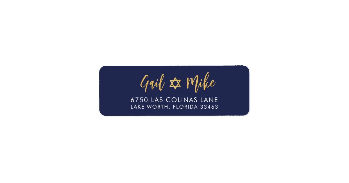 JEWISH STAR modern navy blue gold Label | Zazzle