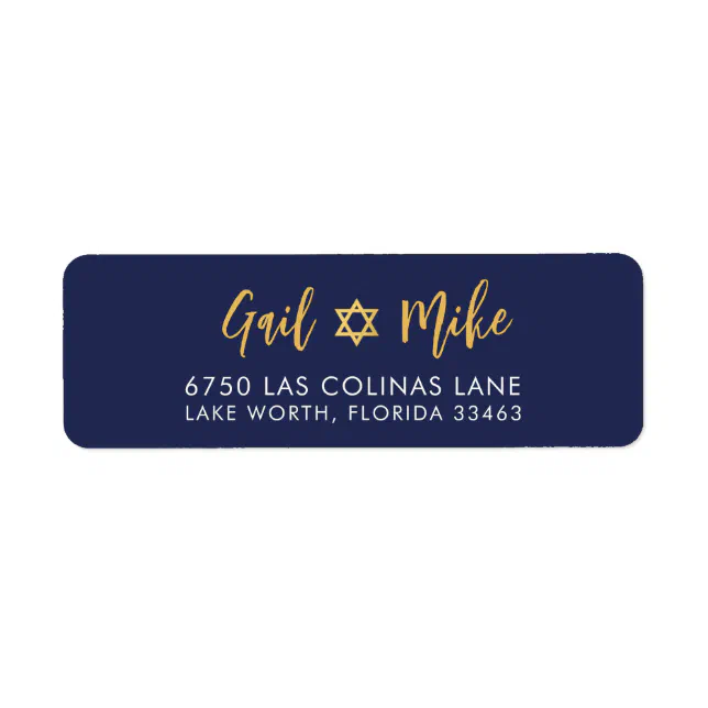 JEWISH STAR modern navy blue gold Label | Zazzle