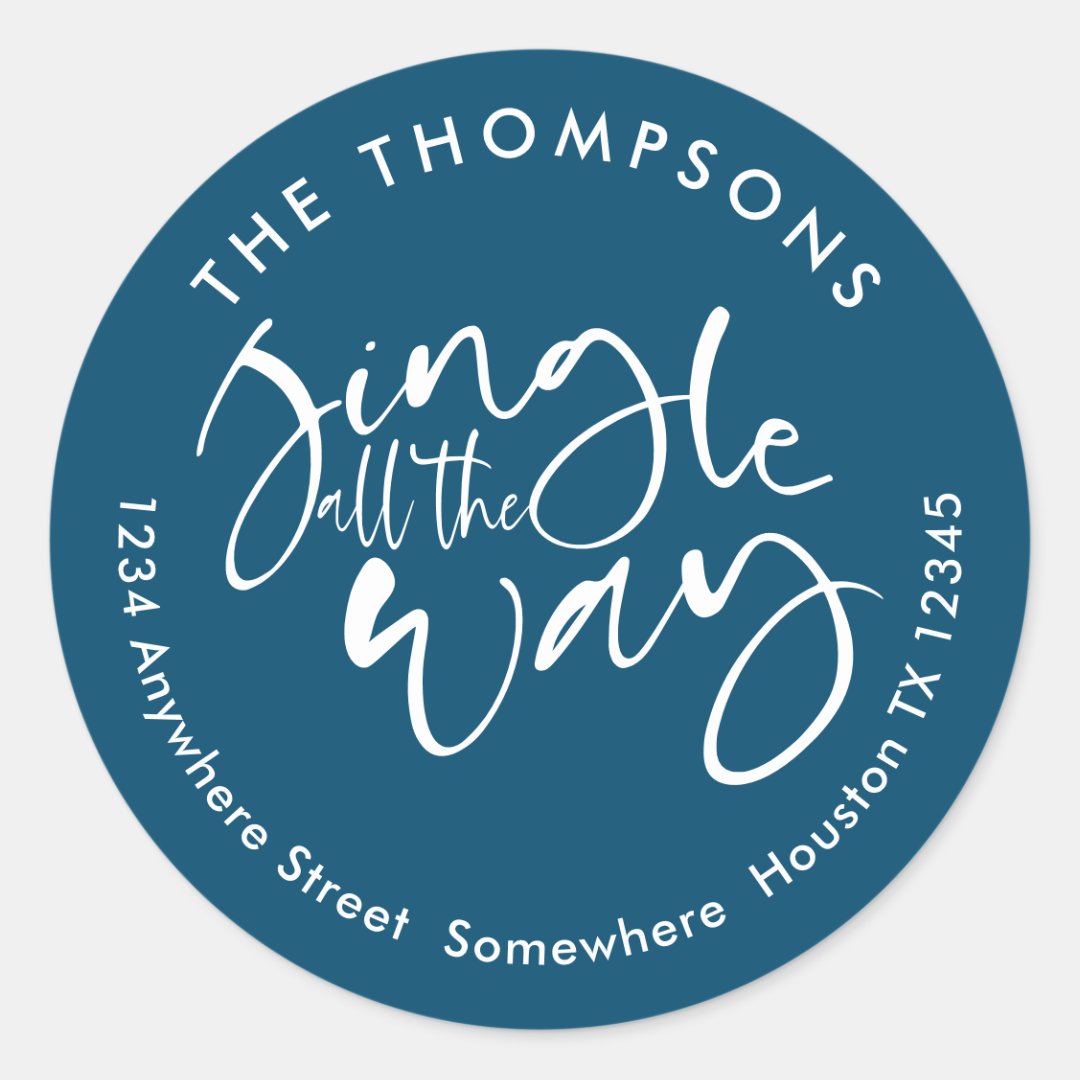 Jingle All The Way Name Address White Turquoise Classic Round Sticker ...
