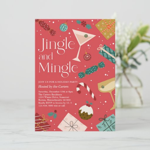 Jingle And Mingle Christmas Holiday Cocktail Party Invitation | Zazzle