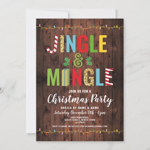 Jingle and Mingle Christmas Party Holidays Wood Invitation | Zazzle