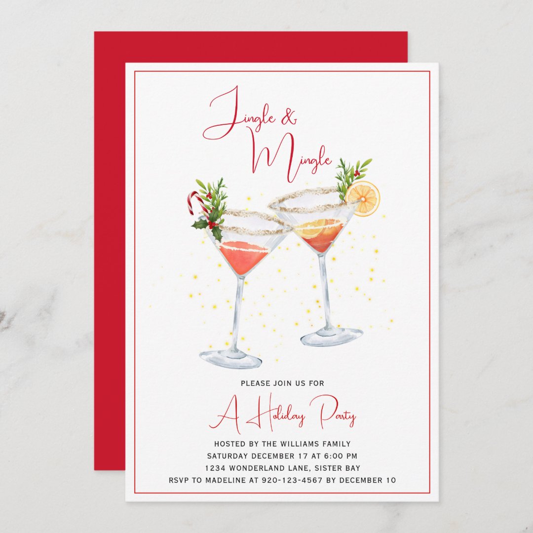 Jingle and Mingle Drinks Holiday Party Invitation | Zazzle