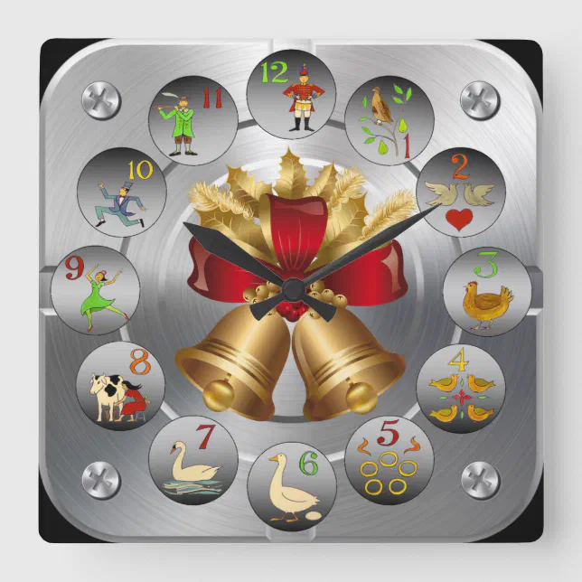 Jingle Balls ~ The 12 Days Of Christmas ~ Square Wall Clock | Zazzle