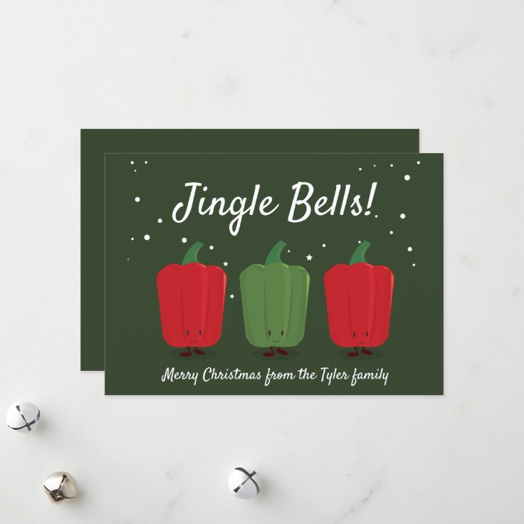 Jingle Bell Peppers Fun Pun Food Cute Christmas Holiday Card | Zazzle
