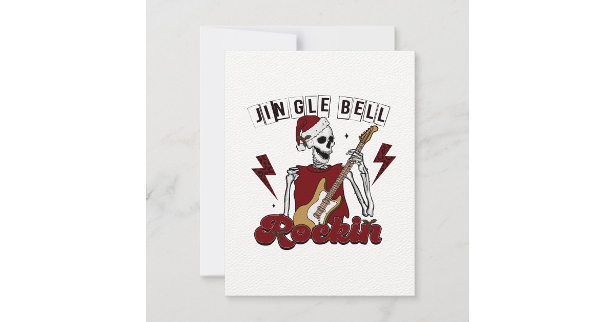 Jingle Bell Rockin' On Skeleton Guitar Player Note Card | Zazzle