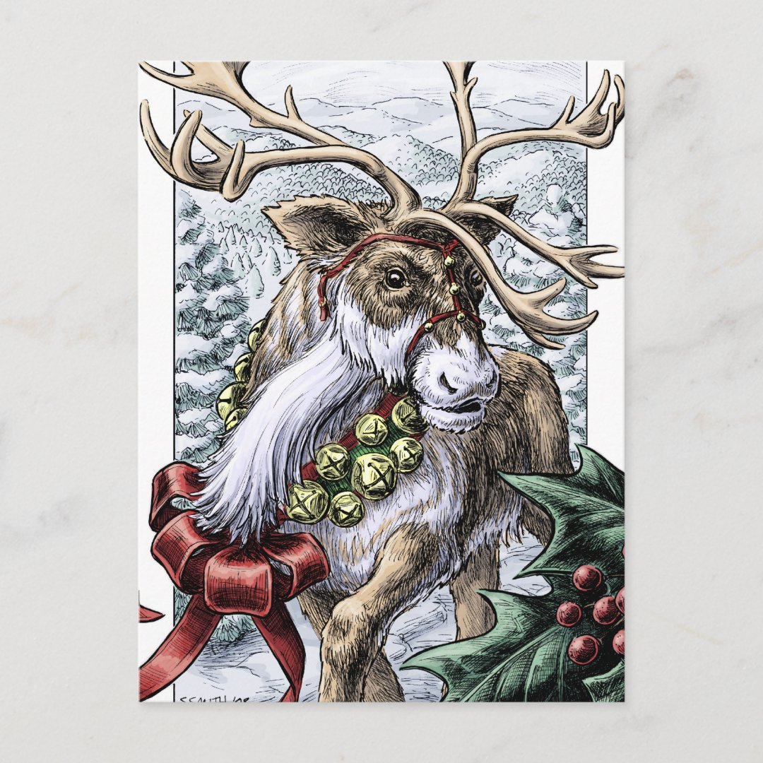 "Jingle Bells" Christmas reindeer postcard | Zazzle
