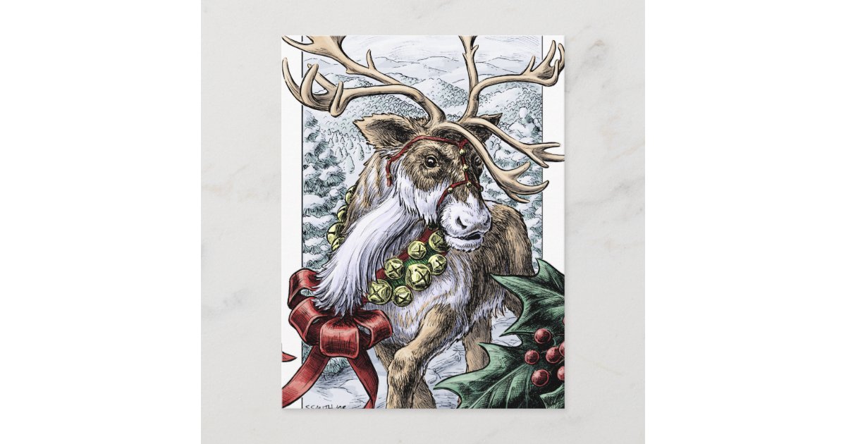 "Jingle Bells" Christmas reindeer postcard | Zazzle