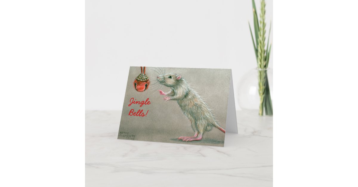 Jingle Bells Rat with bell Christmas Card | Zazzle
