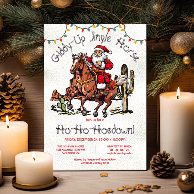 Jingle Horse Santa Holiday Christmas Hoedown Party Invitation | Zazzle