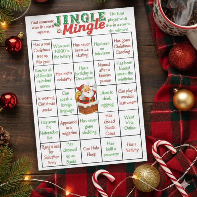 Jingle & Mingle Christmas Bingo Game Card | Zazzle