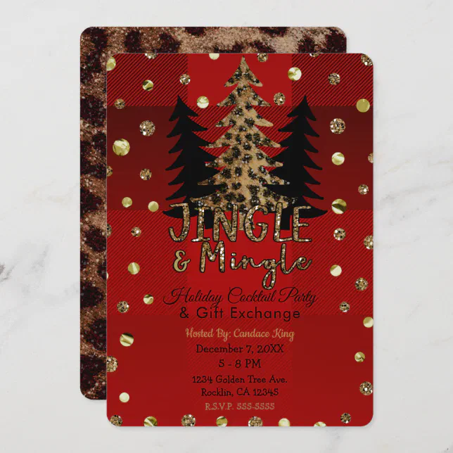 Jingle & Mingle Gold Glam Leopard Christmas Party Invitation | Zazzle