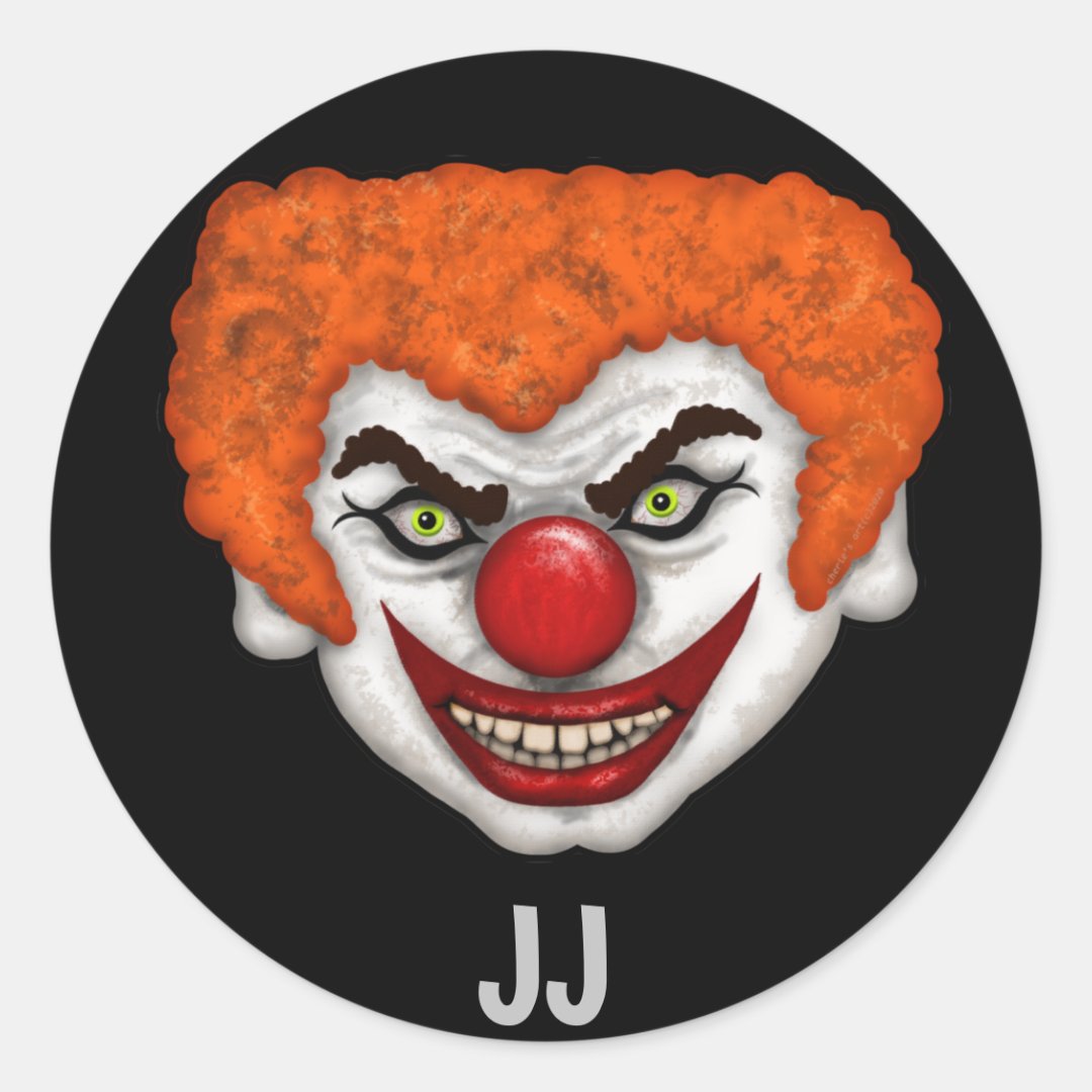 JJ the Creepy Clown | Halloween Fun Classic Round Sticker | Zazzle