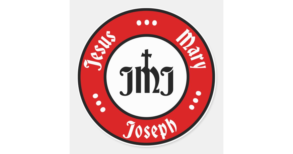 JMJ: Jesus, Mary, Joseph Logo (Red) Classic Round Sticker | Zazzle