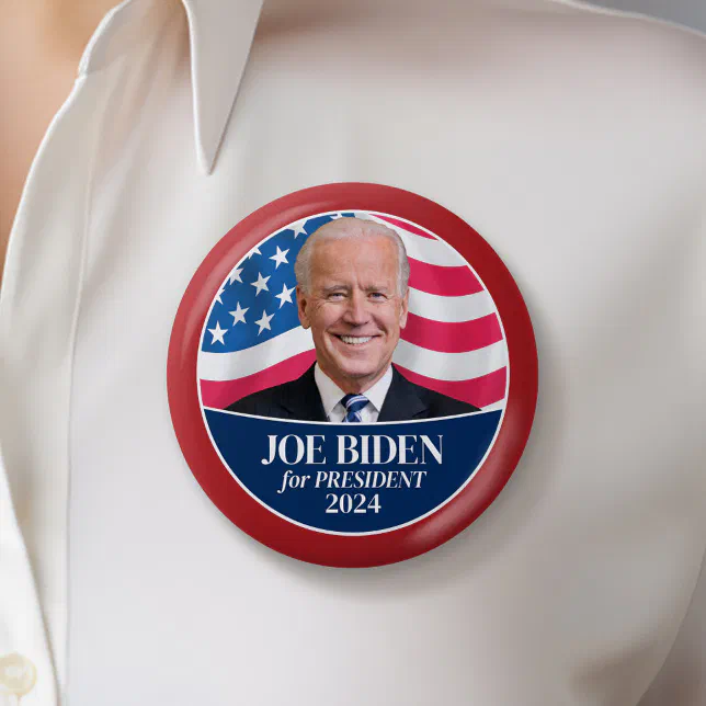 Joe Biden 2024 Photo - American Flag red border Button | Zazzle