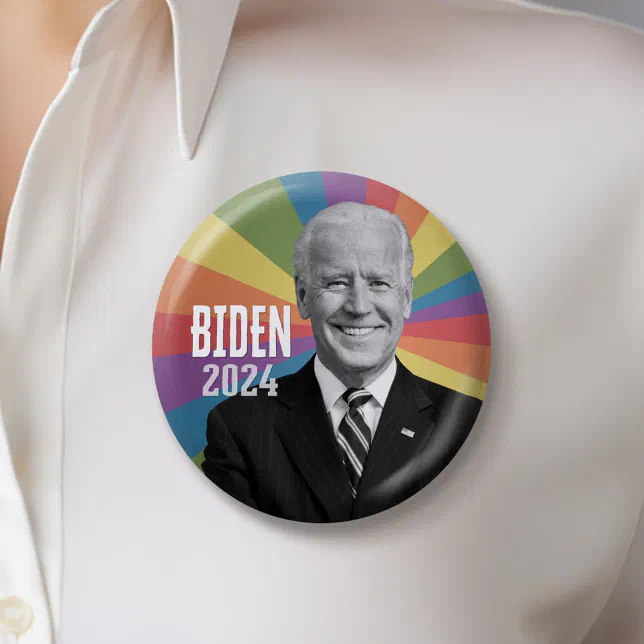 Joe Biden - photo with rainbow flag ray Button | Zazzle