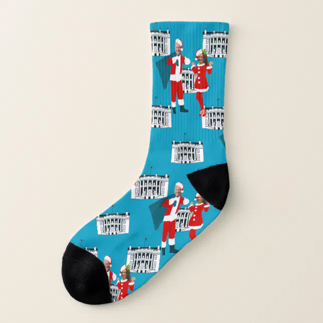joe biden santa kamala harris blue white house socks | Zazzle