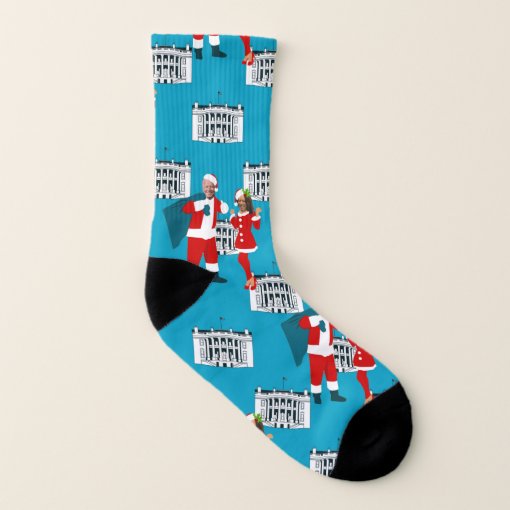 joe biden santa kamala harris blue white house socks | Zazzle