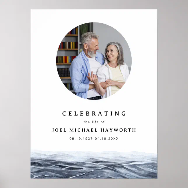 JOEL Minimalist Ocean Water Photo Funeral Welcome Poster | Zazzle