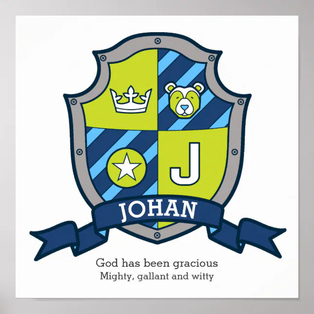 Johan name meaning J bear green crest poster | Zazzle