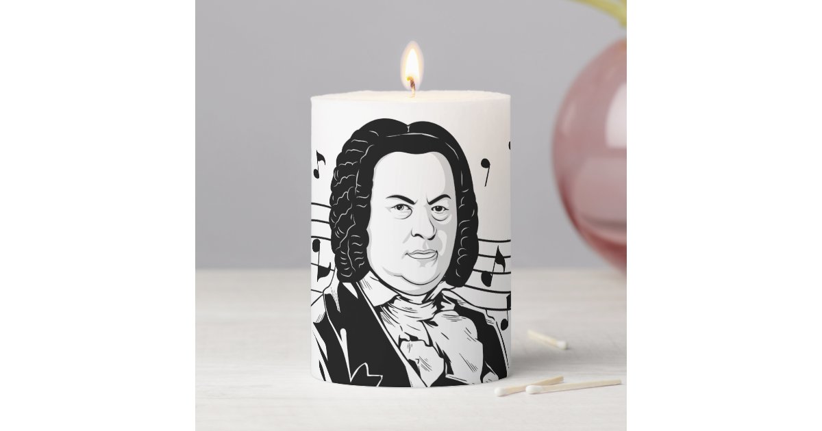 Johann Sebastian Bach Portrait / Bust with Notes Pillar Candle | Zazzle