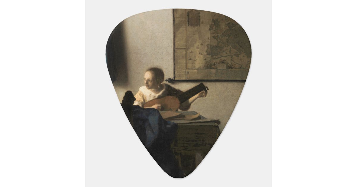 Johannes Vermeer - Young Woman with a Lute Guitar Pick | Zazzle