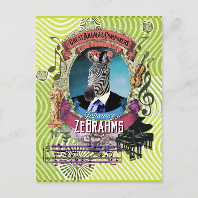 Johannes Zebrahms Zebra Animal Composer Brahms Postcard | Zazzle