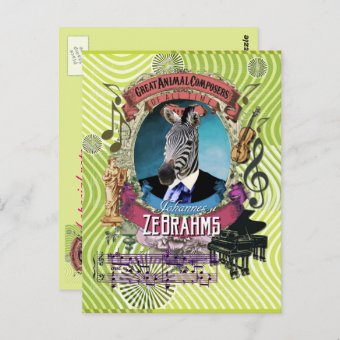 Johannes Zebrahms Zebra Animal Composer Brahms Postcard | Zazzle