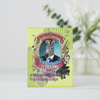 Johannes Zebrahms Zebra Animal Composer Brahms Postcard | Zazzle