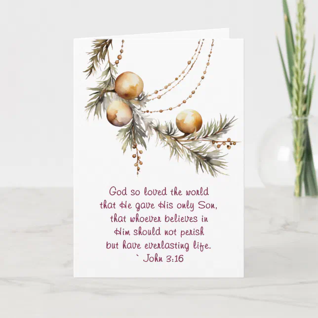 John 3:16 Bible Verse Christian Gold Christmas Holiday Card | Zazzle