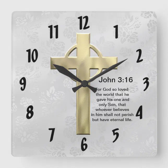 John 3:16 (white) square wall clock | Zazzle