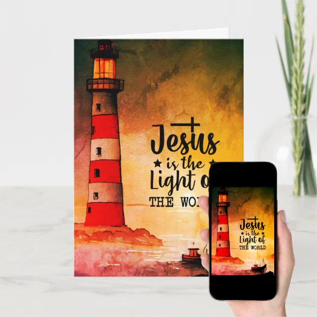 John 8 Jesus is the Light of the World Lighthouse Card | Zazzle
