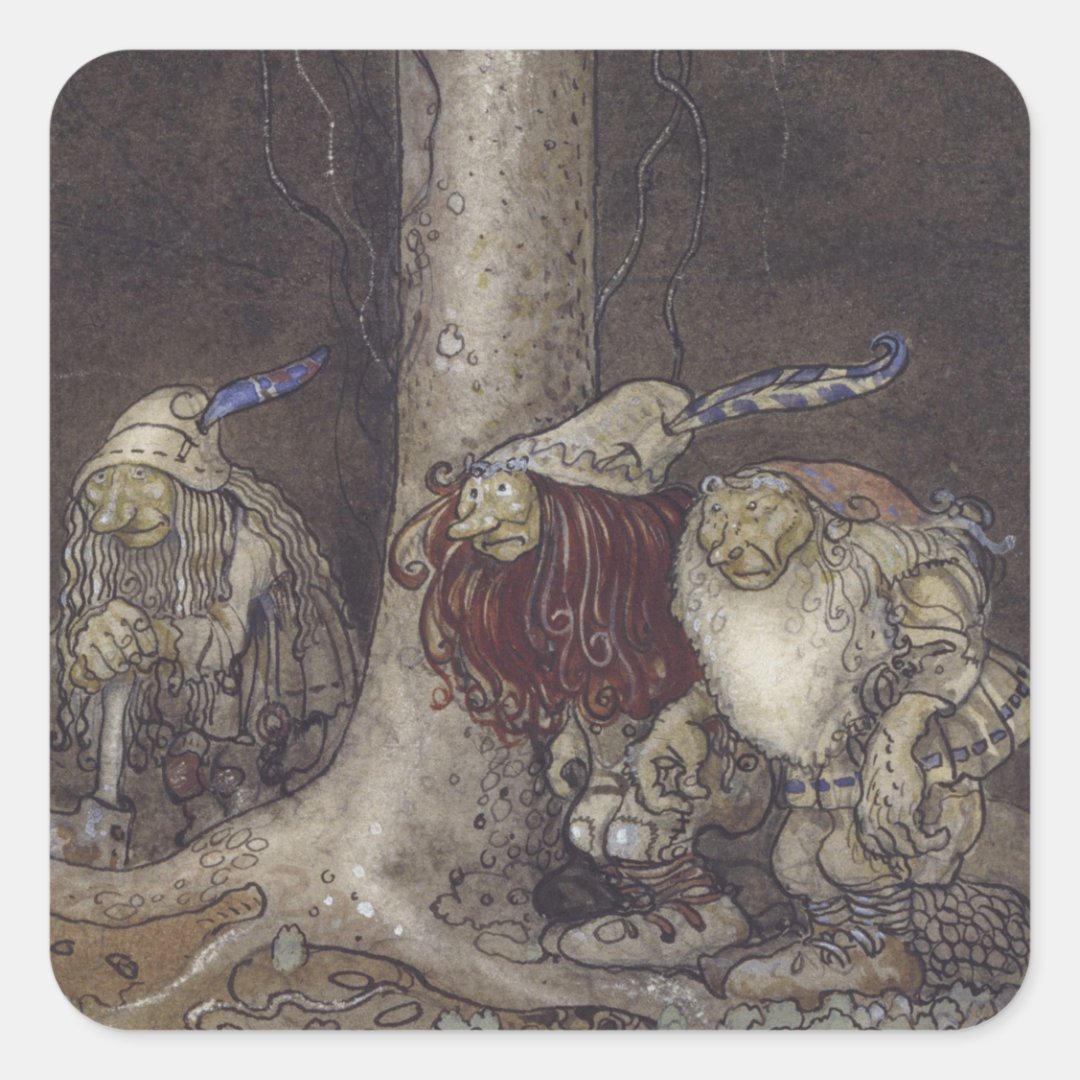John Bauer - Trolls vintage art Square Sticker | Zazzle