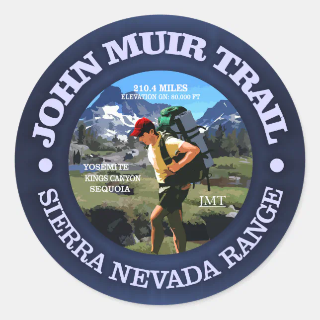 John Muir Trail (Hiker C) Classic Round Sticker | Zazzle