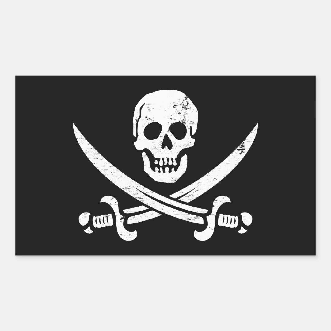 John Rackham (Calico Jack) Pirate Flag Jolly Roger Rectangular Sticker ...