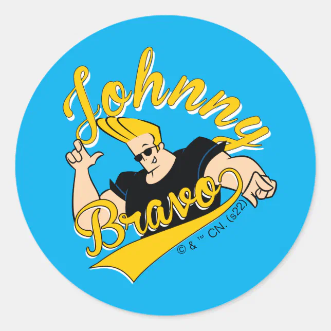 Johnny Bravo Athletic Graphic Classic Round Sticker | Zazzle