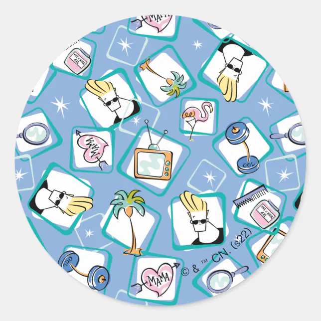 Johnny Bravo Icon Pattern Classic Round Sticker | Zazzle