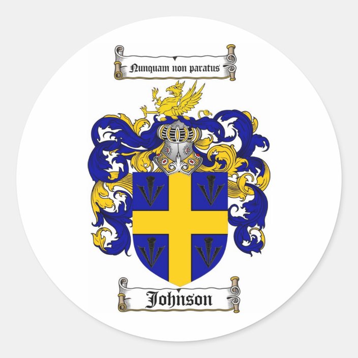 JOHNSON FAMILY CREST - JOHNSON COAT OF ARMS CLASSIC ROUND STICKER ...