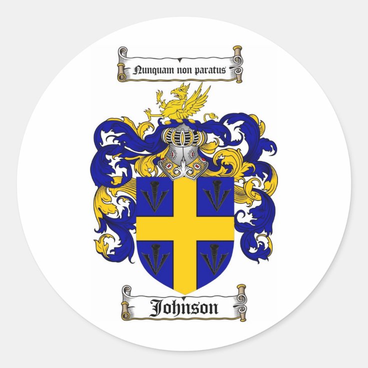 JOHNSON FAMILY CREST - JOHNSON COAT OF ARMS CLASSIC ROUND STICKER | Zazzle