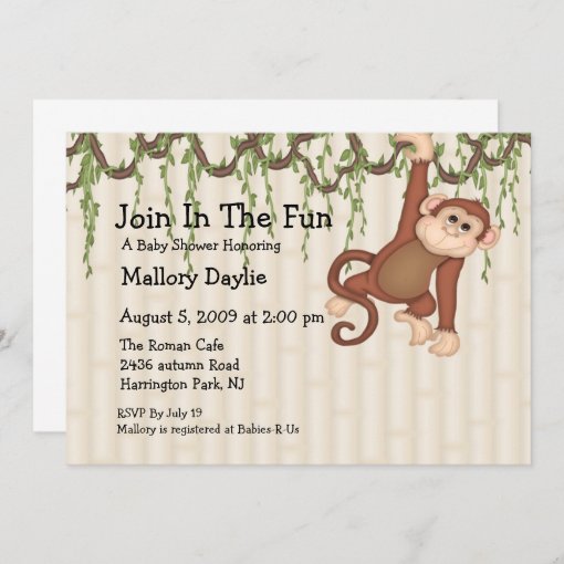 Join In The Fun Monkey Baby Shower Invitation | Zazzle