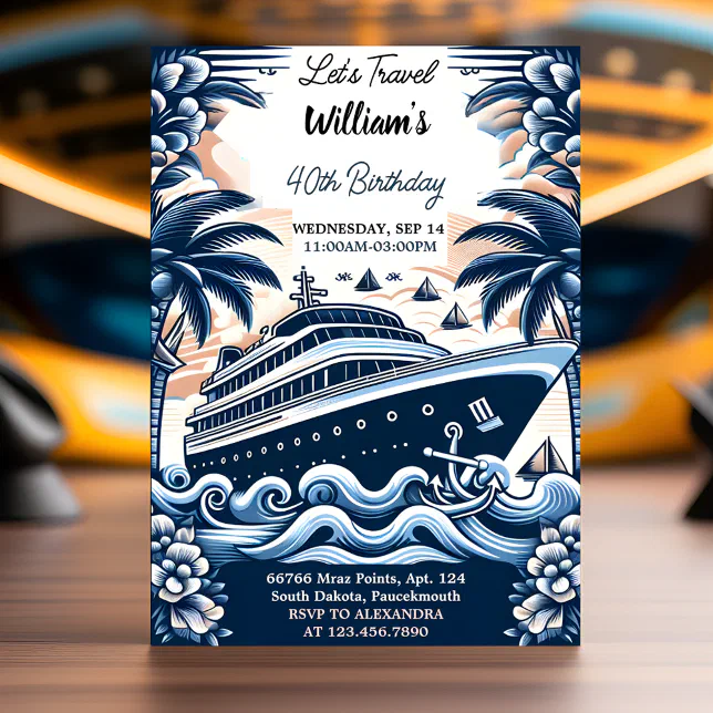 Join Ocean Waves Travel Anchor Yacht 50th Birthday Invitation | Zazzle