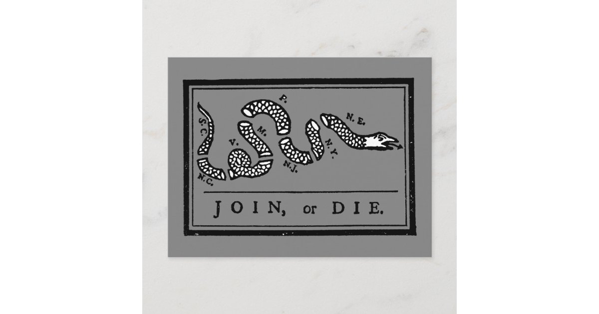 Join Or Die Cartoon, 1754 Postcard | Zazzle