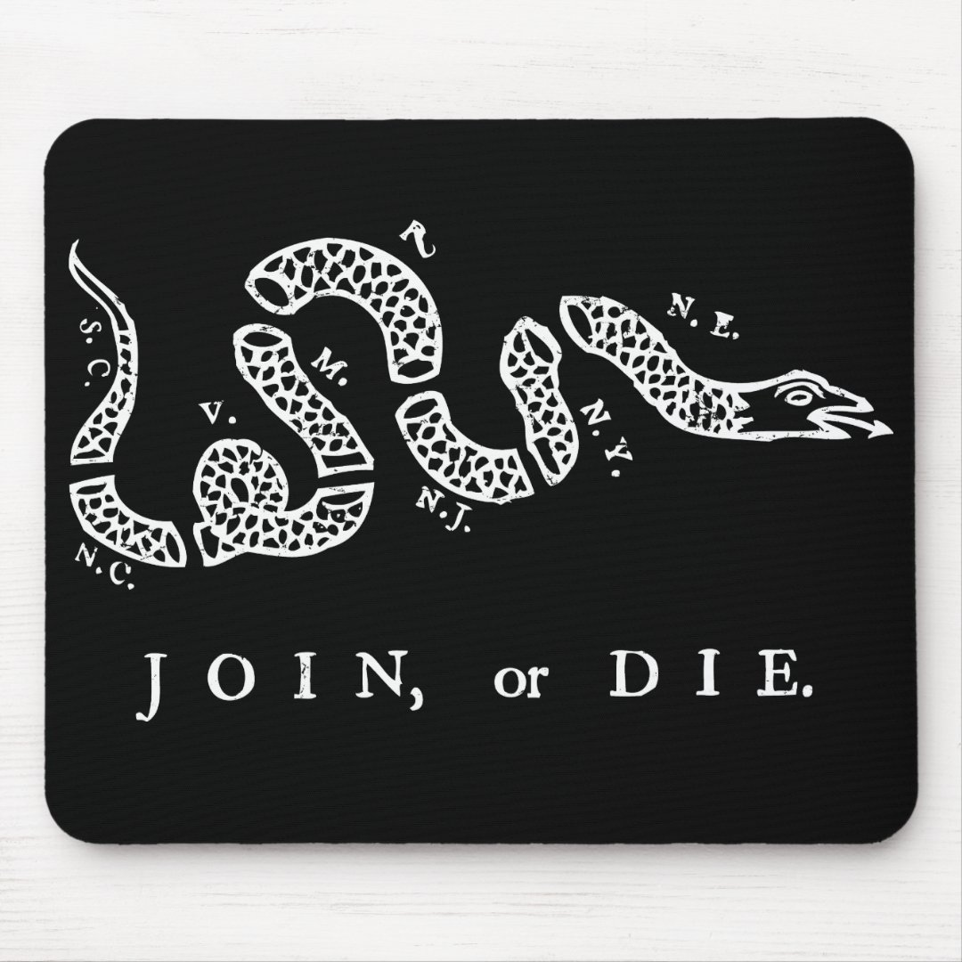 join or die distressed white graphic mouse pad | Zazzle