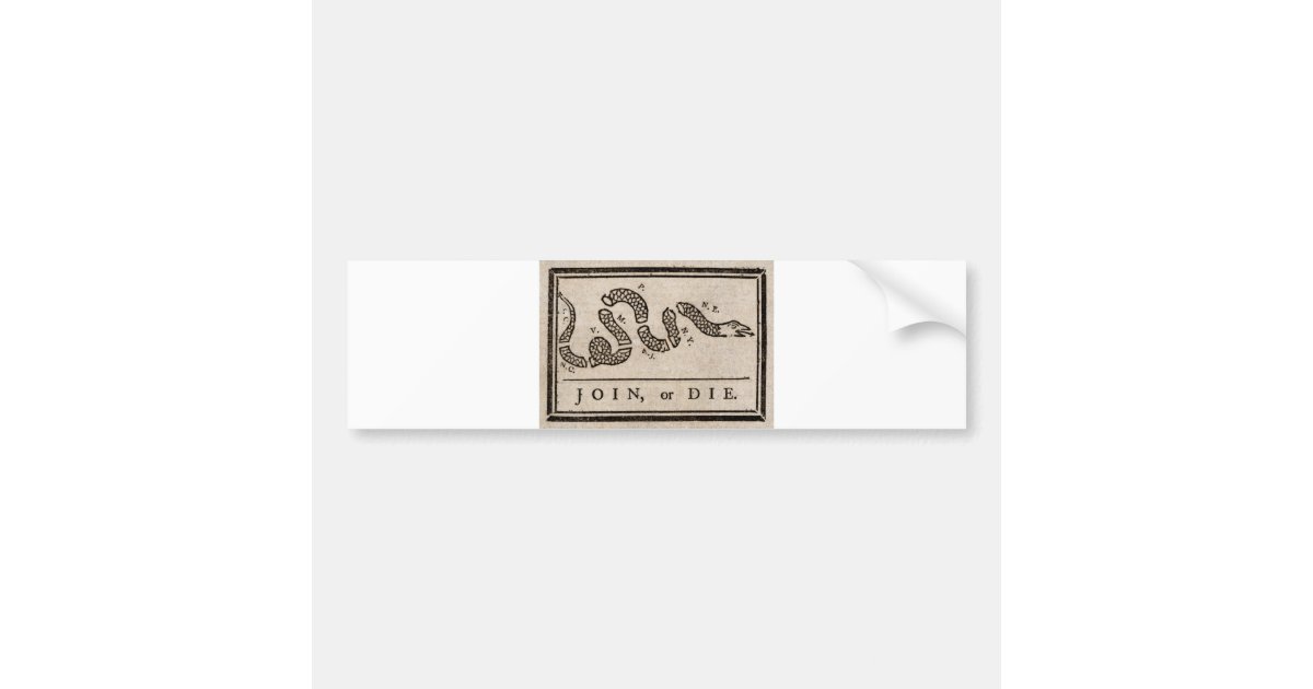 Join or Die Political Cartoon by Benjamin Franklin Bumper Sticker | Zazzle