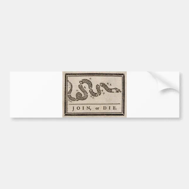 Join or Die Political Cartoon by Benjamin Franklin Bumper Sticker | Zazzle