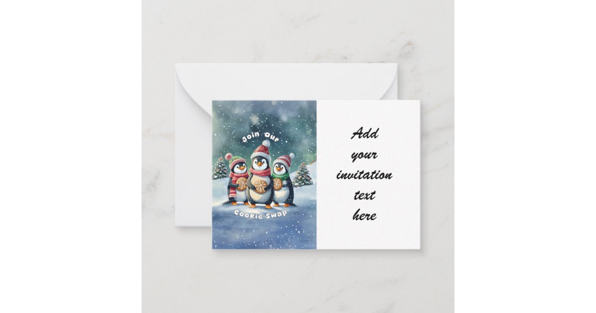 Join Our Cookie Swap - Penguin Invitation | Zazzle