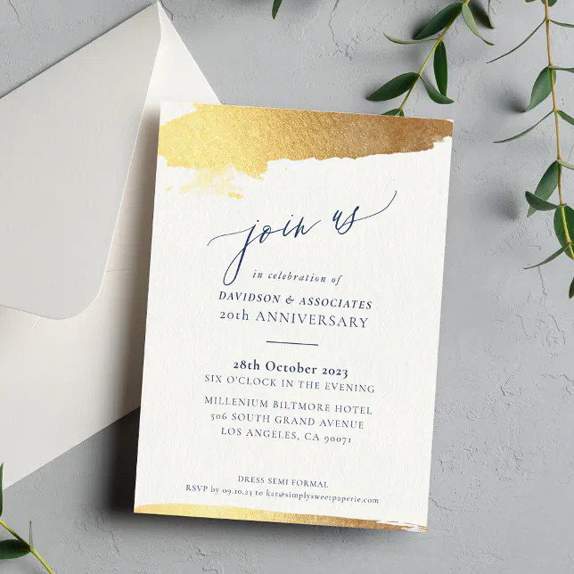 JOIN US calligraphy formal gold edges navy Invitation | Zazzle