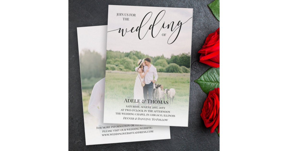Join Us Calligraphy Photo Double Sided Wedding Invitation | Zazzle